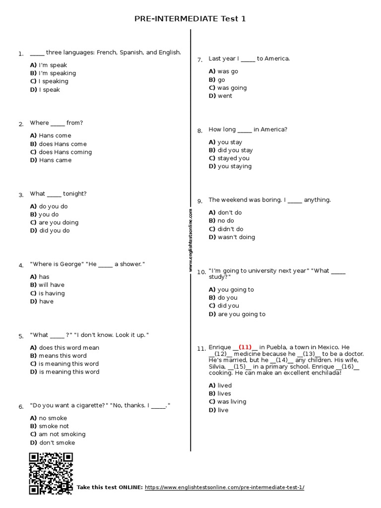 1184 - Pre Intermediate Test 1 | PDF | Human Communication | Linguistics