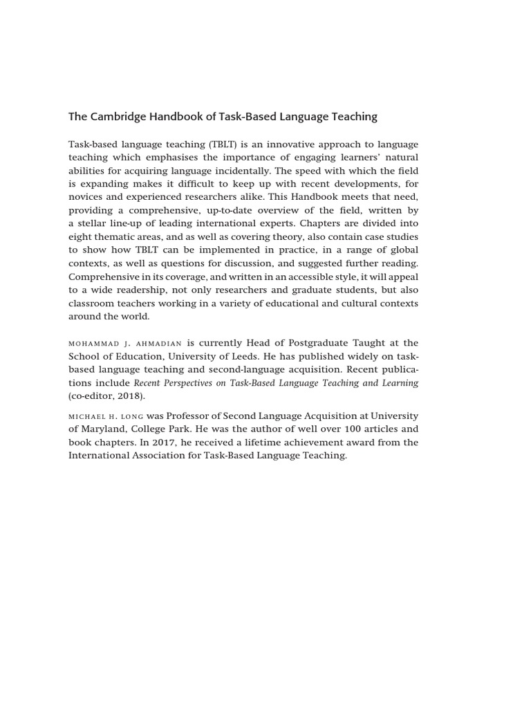 The Cambridge Handbook of Task-Based Language Teaching | PDF
