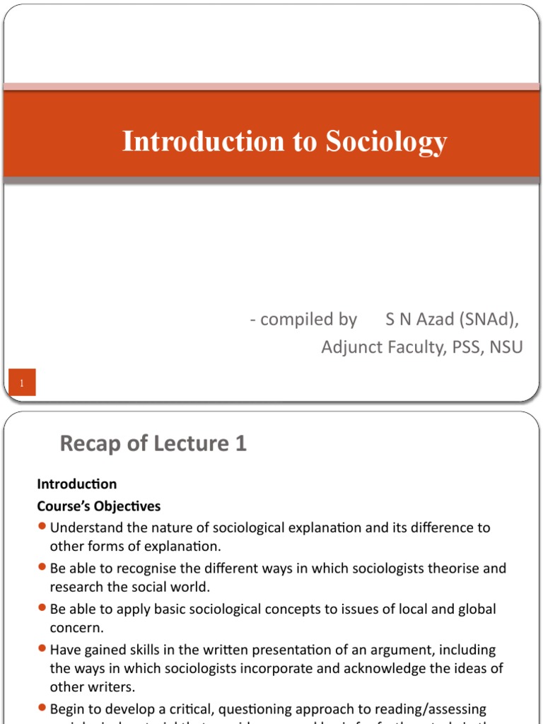 1 +Introduction+to+Sociology+-+Lec +1,+2,+3+-+SNAd | PDF | Sociology | Social Sciences