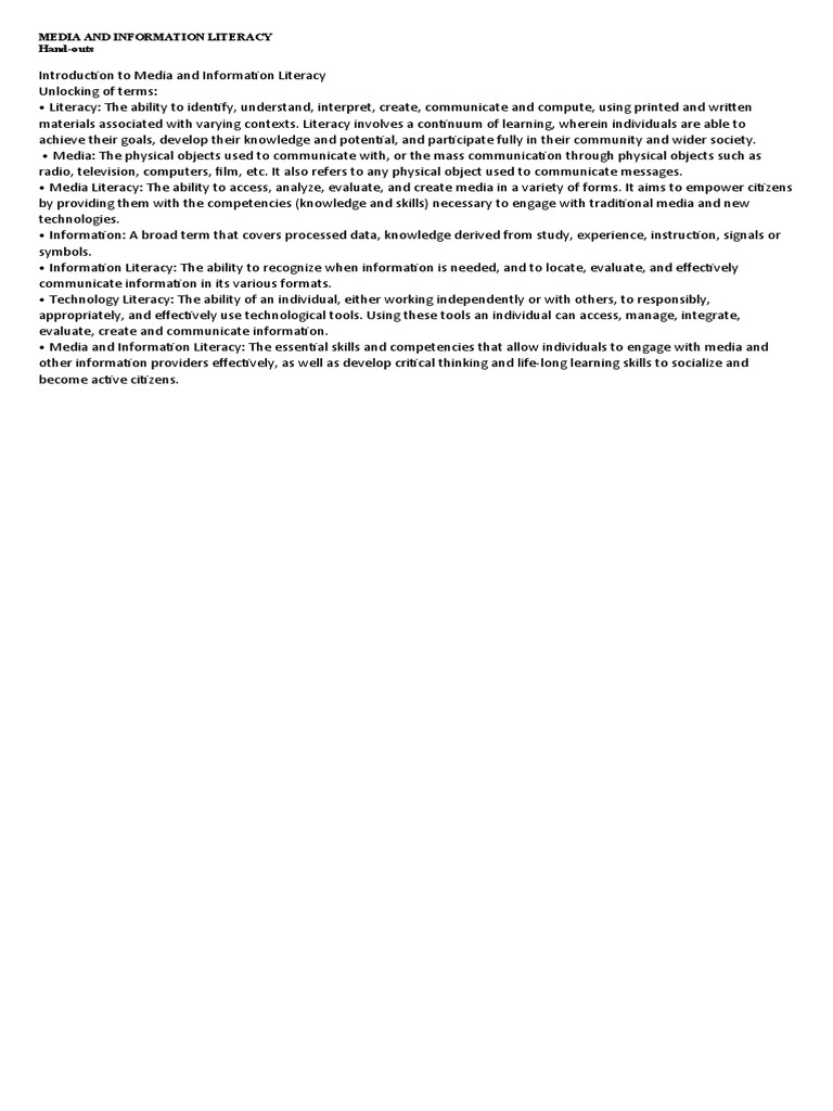 Media and Information Literacy | PDF