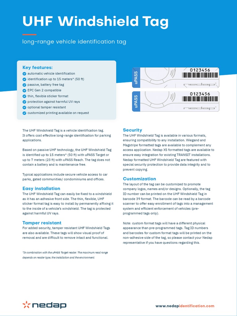 UHF Windshield Tag - Datasheet - EN - 5.3 - 2 | PDF