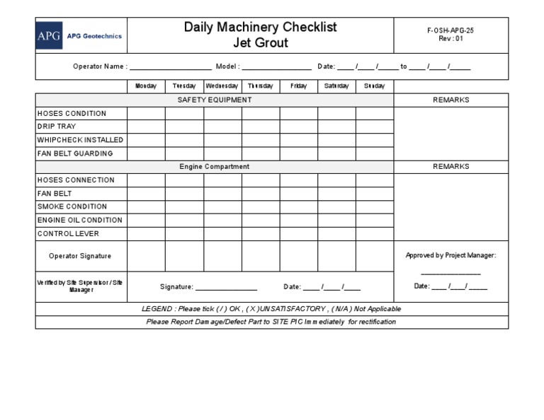 GROUT PUMP Checklist | PDF