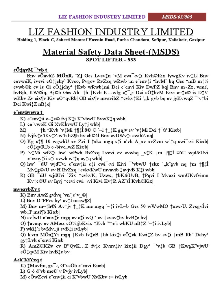 005. Spot Lifter-833-MSDS-03-005 | PDF
