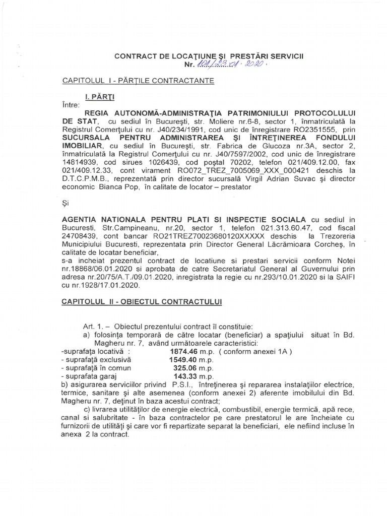 Contract de Locatiune Si Prestari Servicii RAAPPS SAIFI NR. 101 Din 23.01.2020 1 | PDF