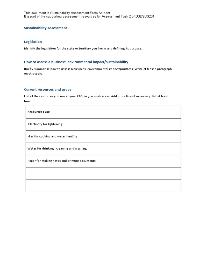 Sustainability Assessment Form Student | PDF | Sustainability | Hazards