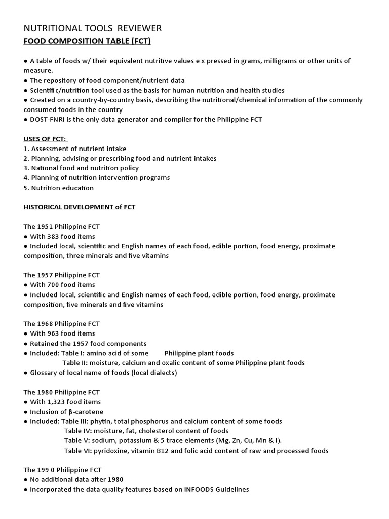 Philippine Food Composition Table Overview | PDF | Nutrition Facts ...