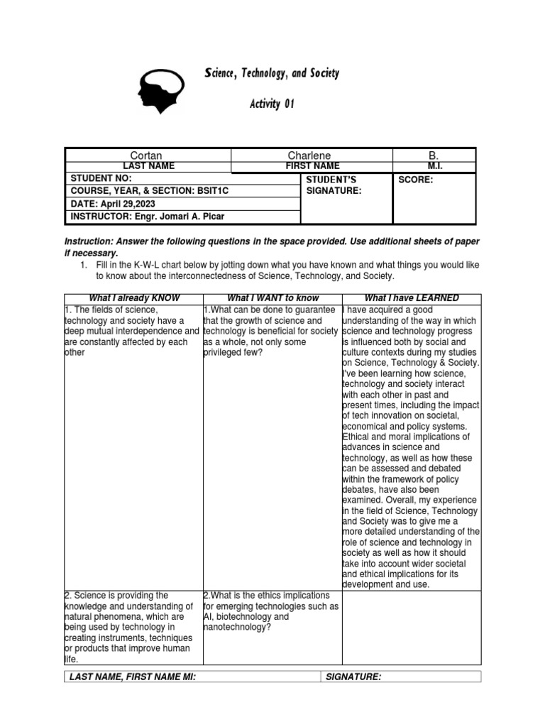 Science Technology and Society - Activity 01 | Download Free PDF ...