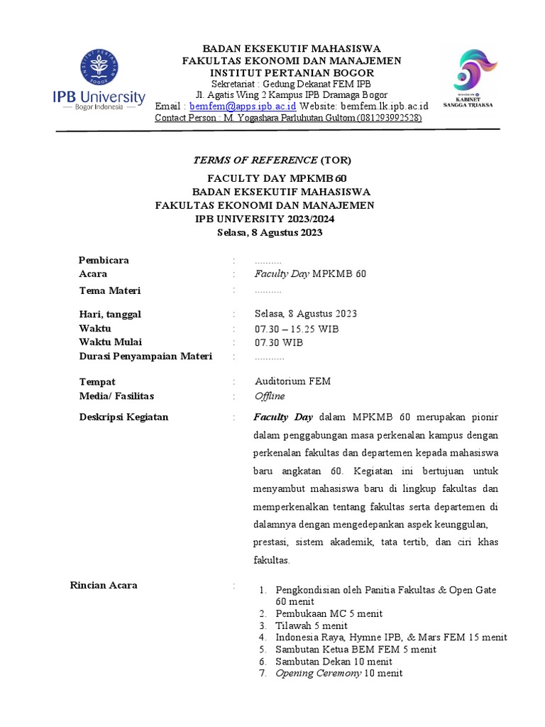 Template TOR - Faculty Day | PDF