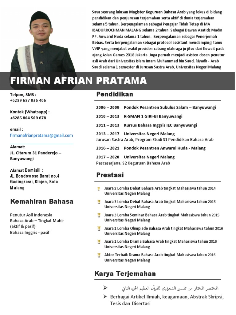 CV-Firman Afrian Pratama (1860) Arab | PDF