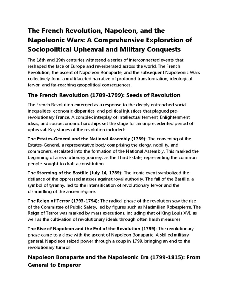 The French Revolution, Napoleon, and The Napoleonic Wars A ...
