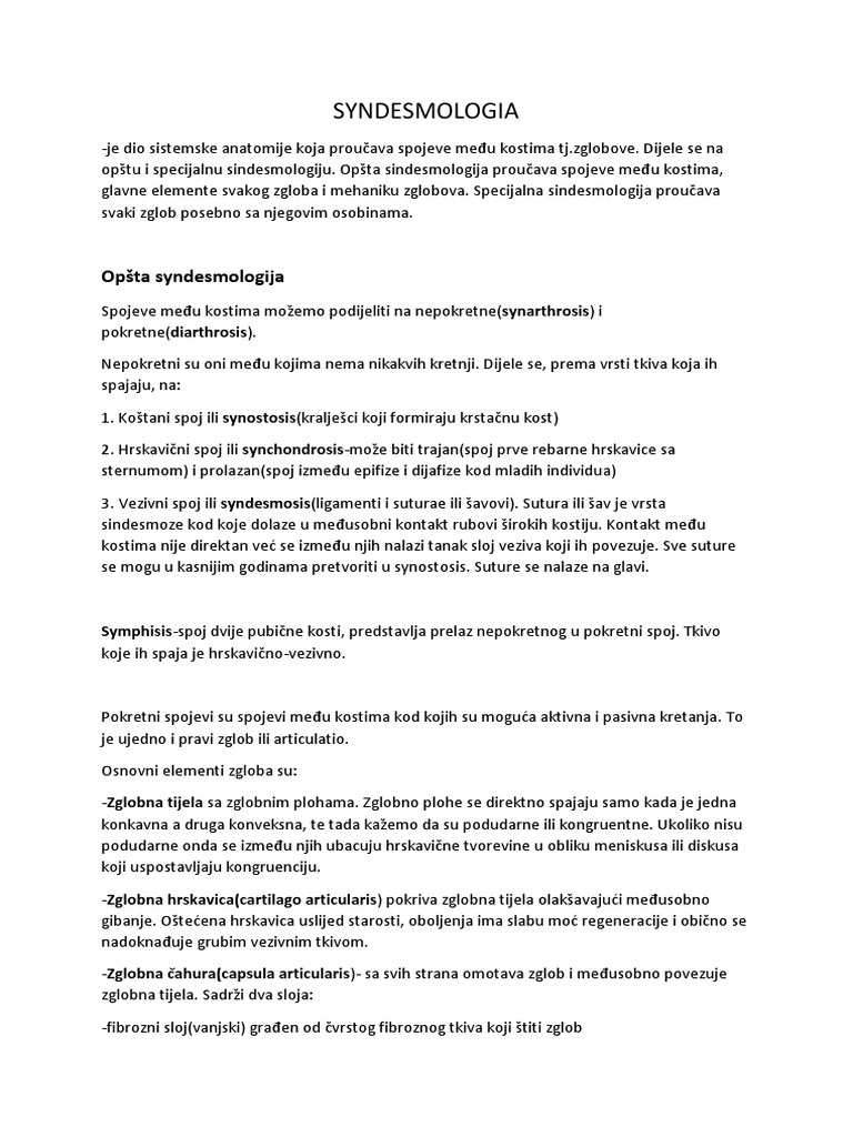 Syndesmologia: Opšta Syndesmologija | PDF