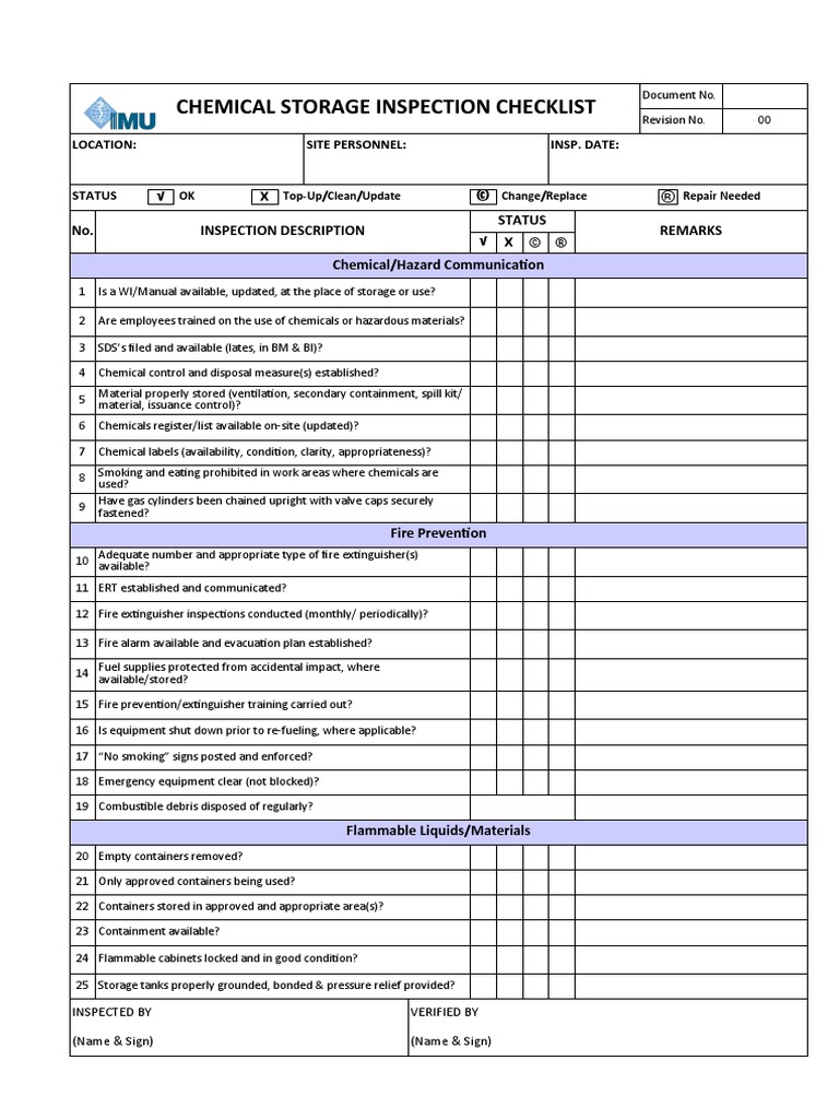 Chemical Storage Inspection Checklist | PDF