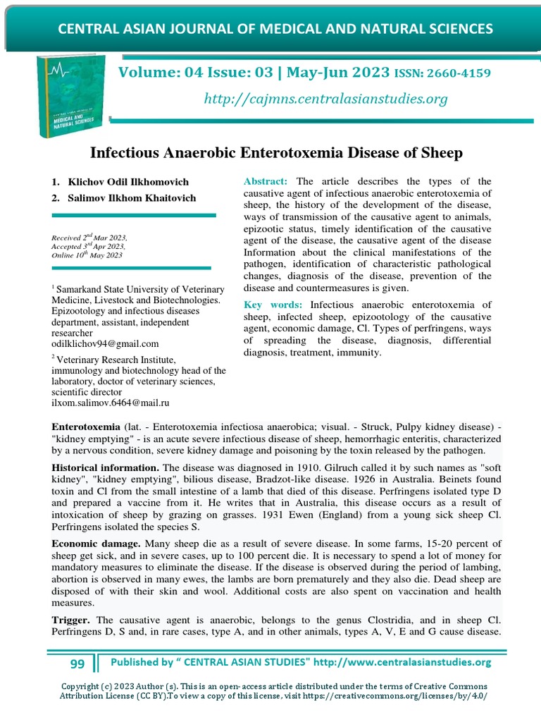 Infectious Anaerobic Enterotoxemia Disease of Sheep | PDF | Sheep ...
