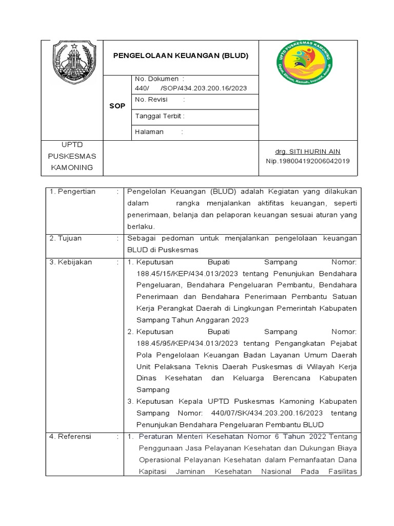 SOP PENGELOLA Blud | PDF | Bisnis | Pengelolaan Keuangan & Uang