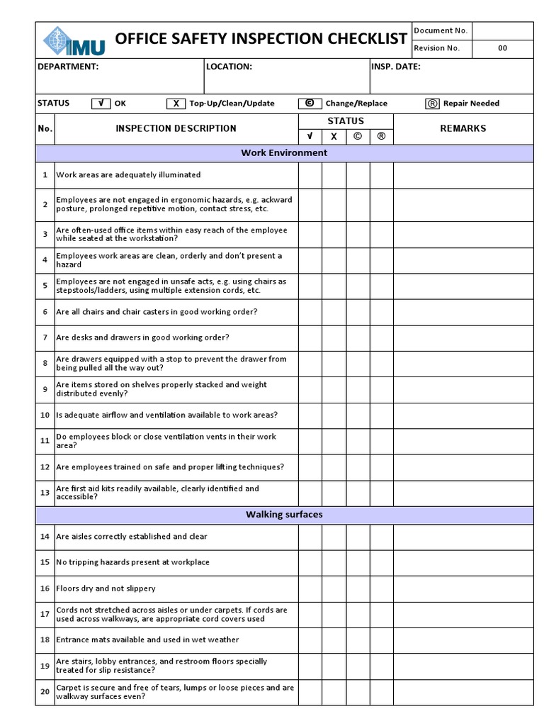 Office Inspection Safety Checklist | PDF