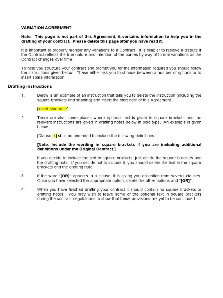 Template Contract Variation Agreement | PDF | Ethical Principles | Law ...