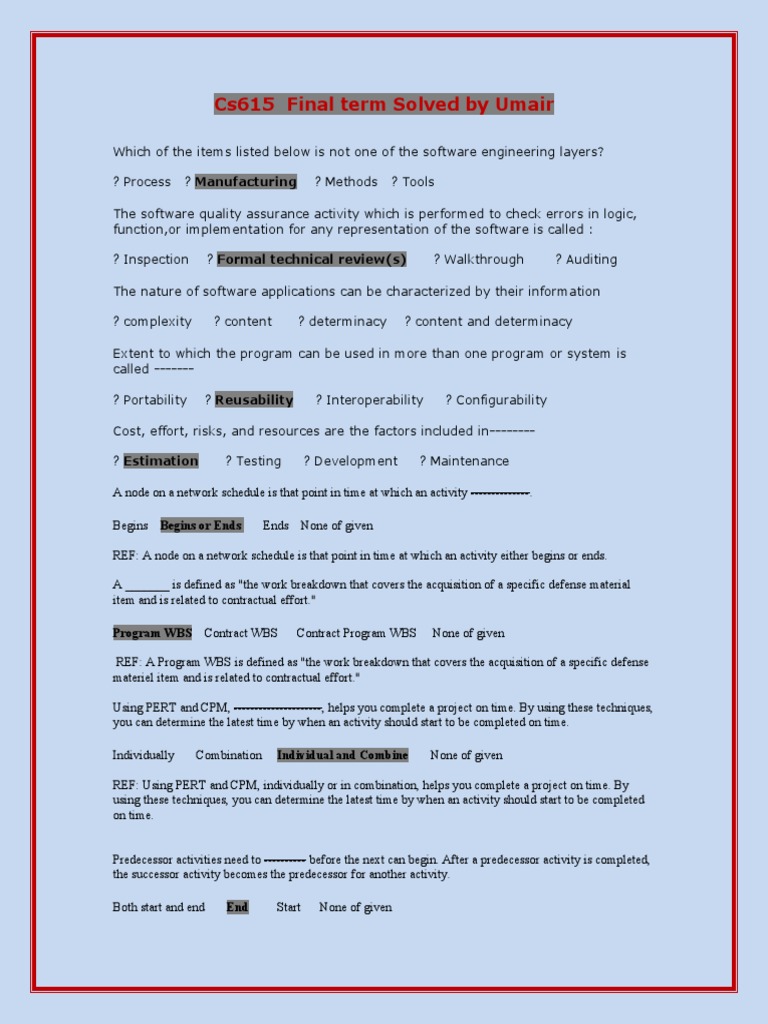 Cs615 Final Term Solved Mcqs With Reference by Umair | PDF