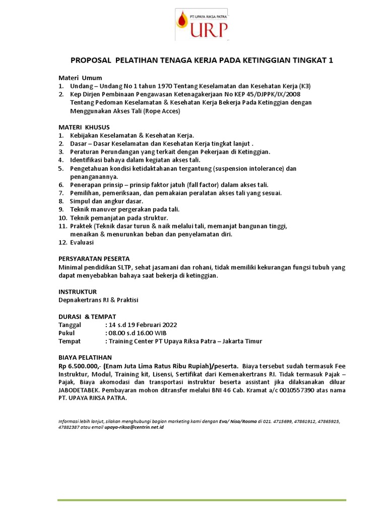 Tenaga Kerja Pada Ketinggian Tingkat 1 (Metode Akses Tali) - 14 S.D 19 Februari 2022 | PDF ...