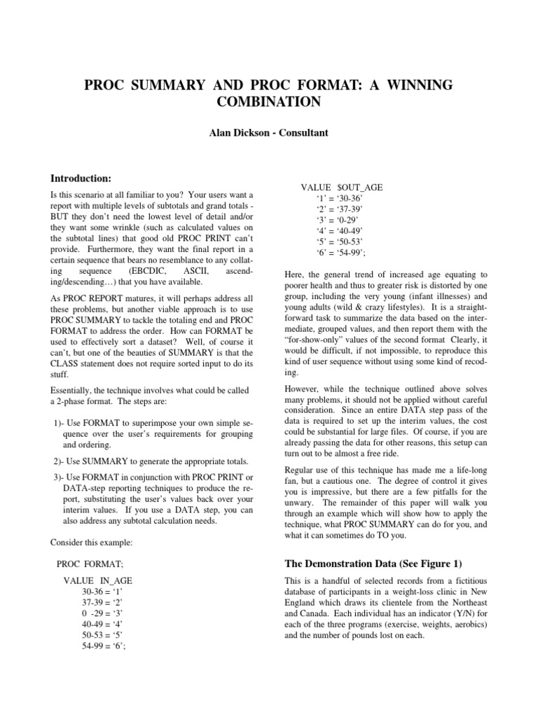 Sas Proc Summary and Proc Format | PDF | Sas (Software) | Data