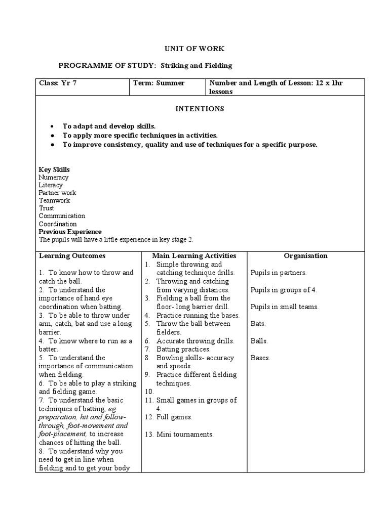 Yr7 Striking and Fielding | PDF