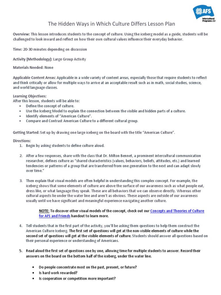 Exploring Cultural Differences Lesson Plan | PDF | Lesson Plan | Concept