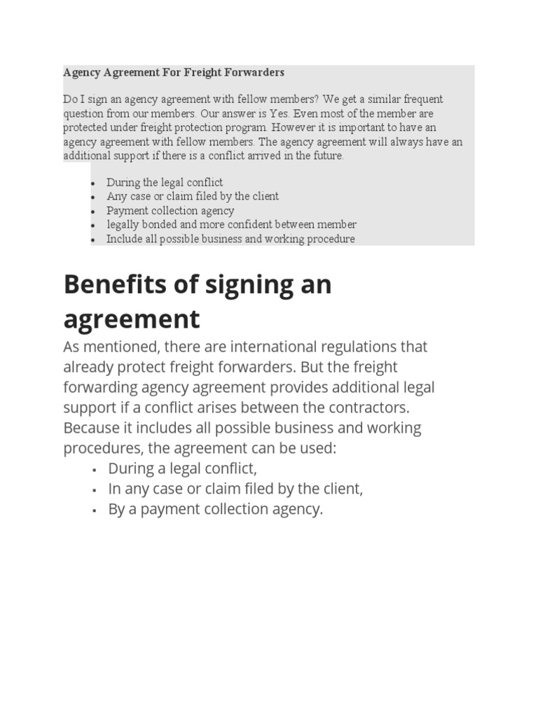 Guideline of Agency Agreement For Freight Forwarders | PDF