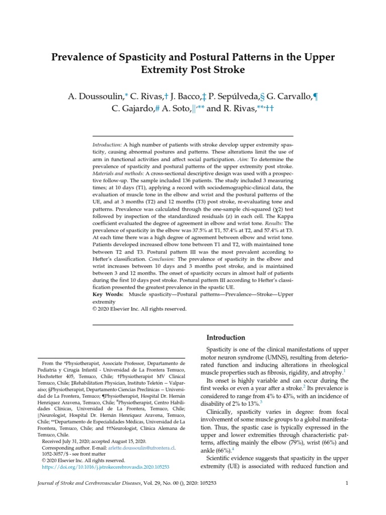 Prevalence of Spasticity and Postural Patterns in The Upper Extremity ...
