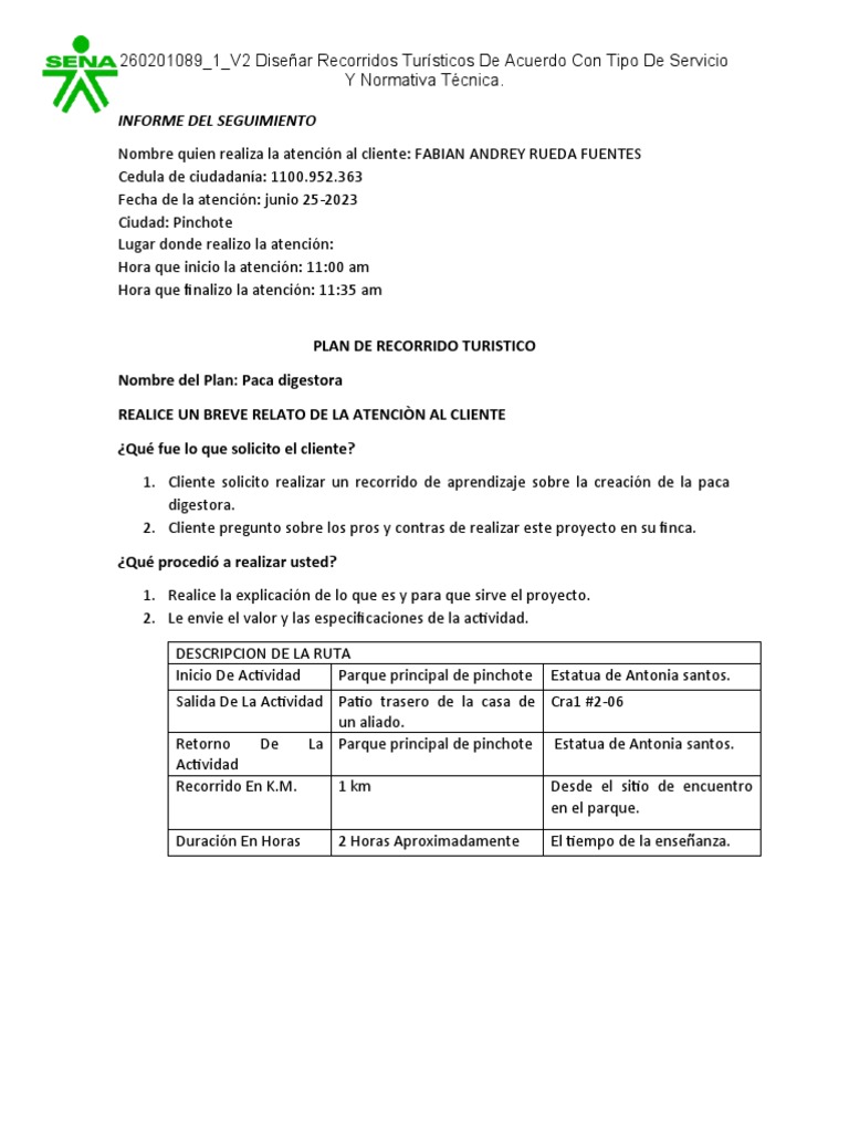 Plan de Recorrido Turistico | PDF