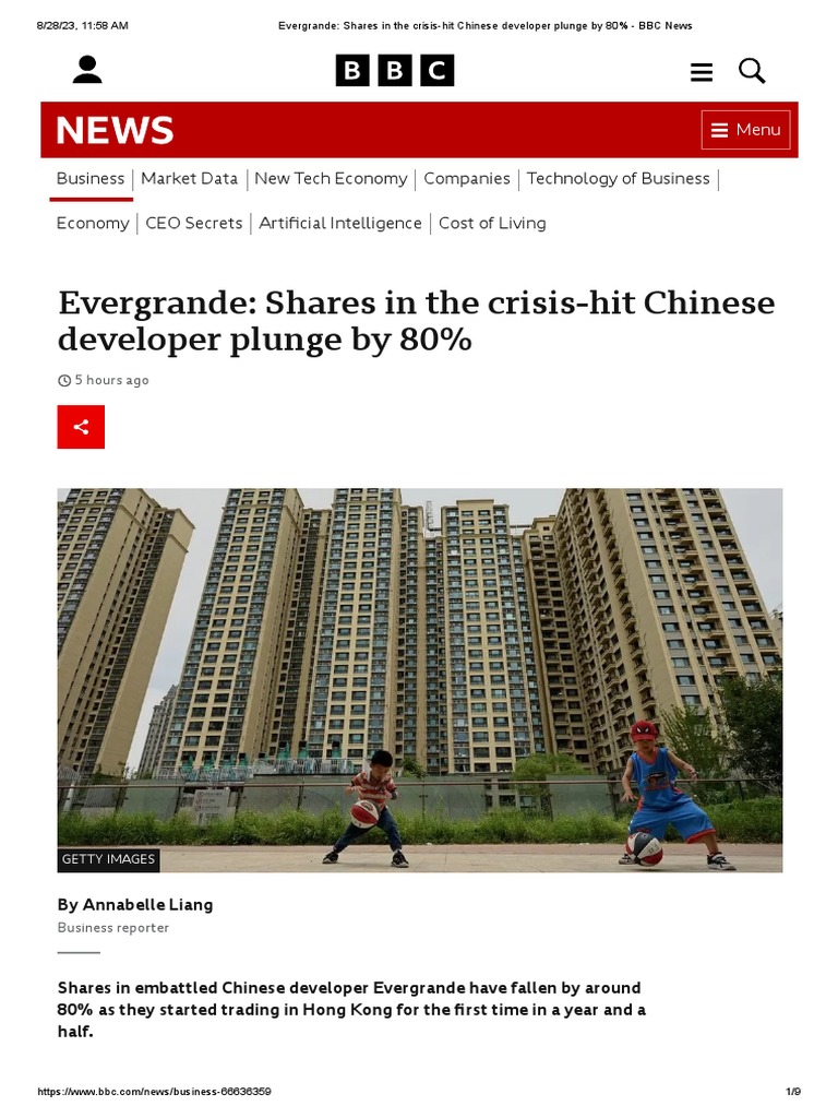 Evergrande - Shares in The Crisis-Hit Chinese Developer Plunge by 80% - BBC News | PDF | Cost Of ...