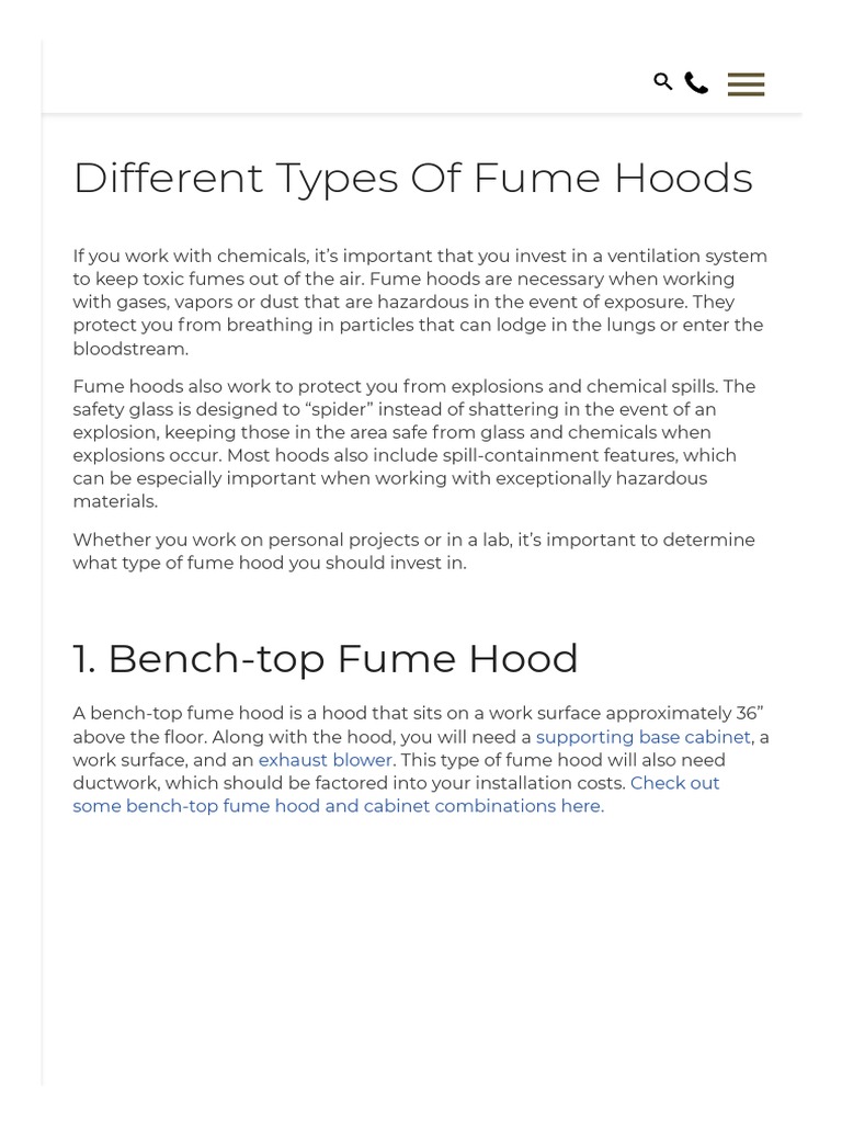 Different Types Of Fume Hoods - NLS | PDF