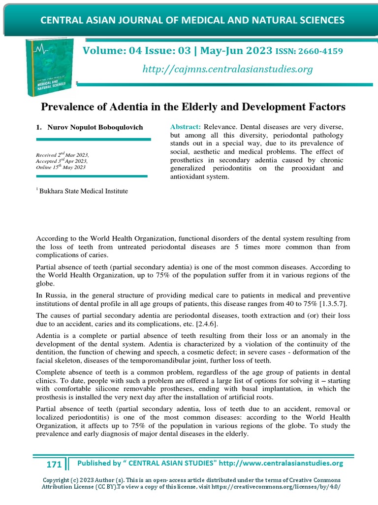 Prevalence of Adentia in The Elderly and Development Factors | PDF ...