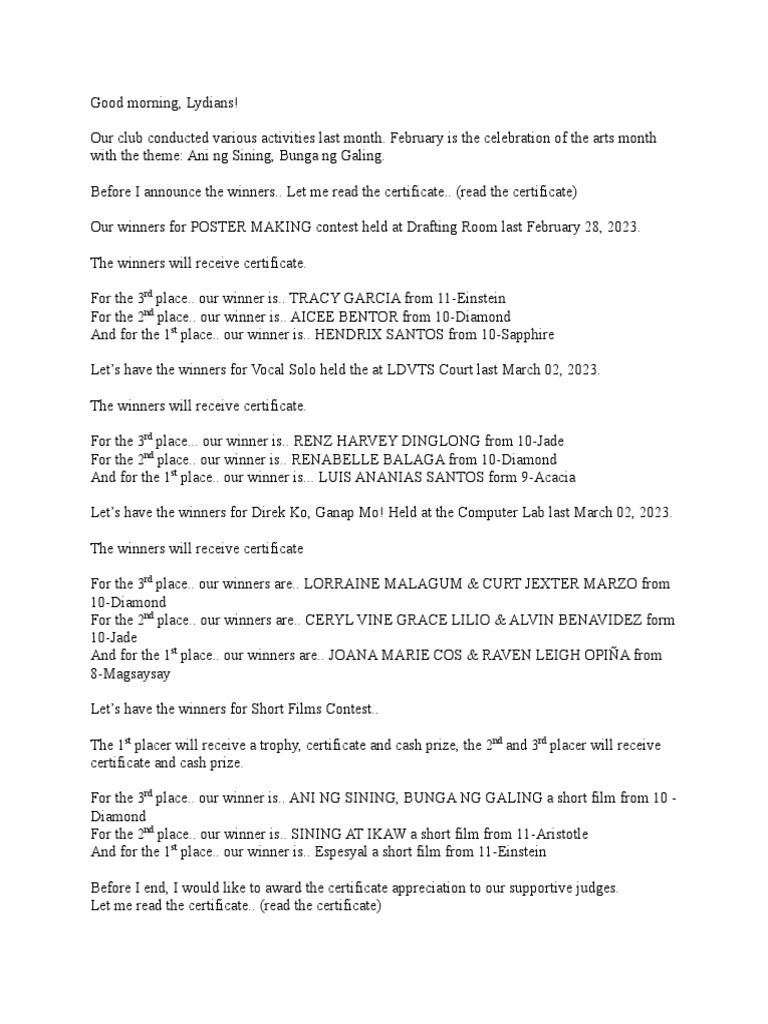 Script For Awarding | PDF