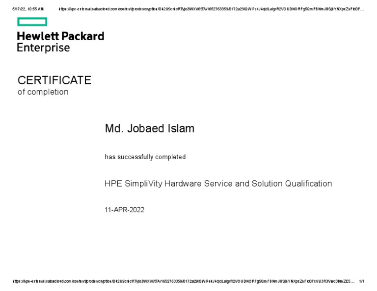 HPE SimpliVity Certification Completion | PDF