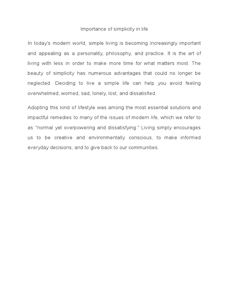 Importance of Simplicity in Life | PDF