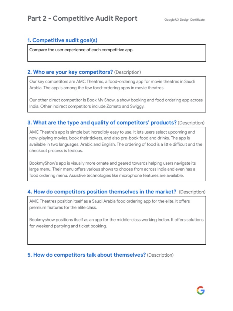 Google UX Design Certificate - Competitive Audit Report (Template) | PDF | Information ...