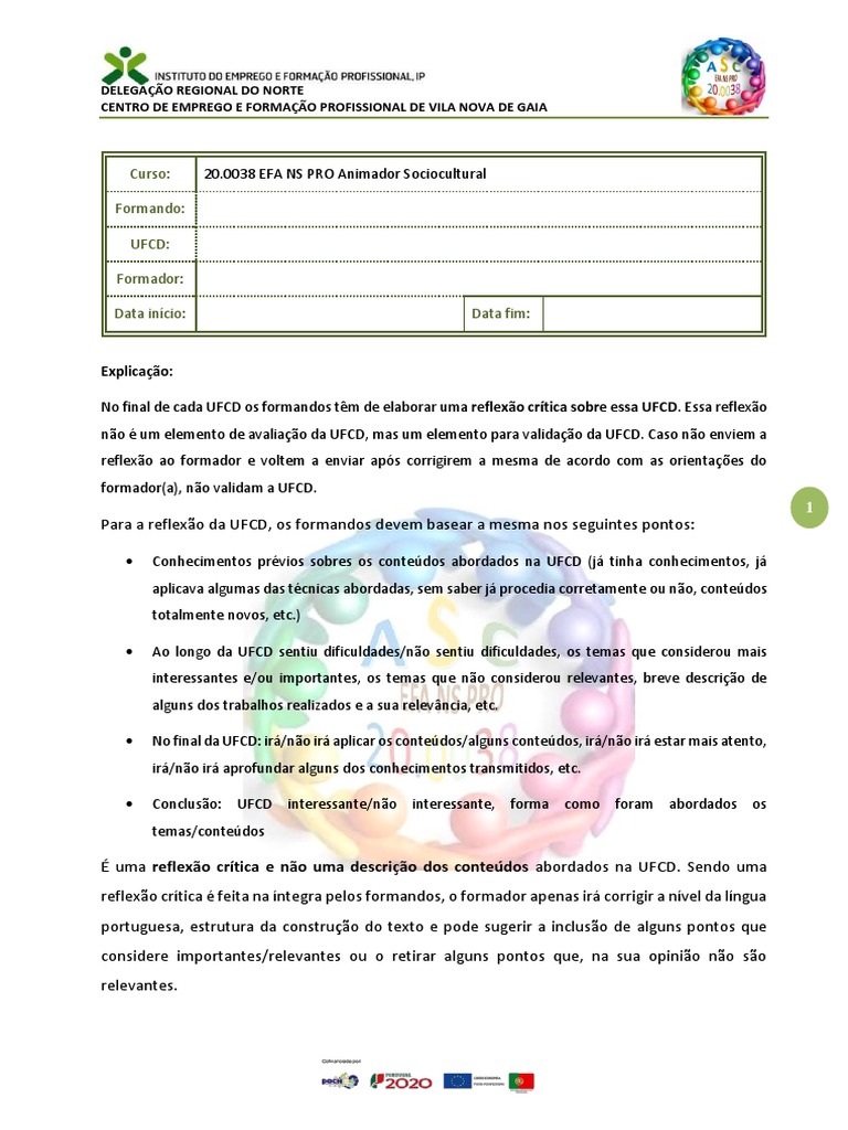 Exemplo Modelo Reflexão Ufcd | PDF