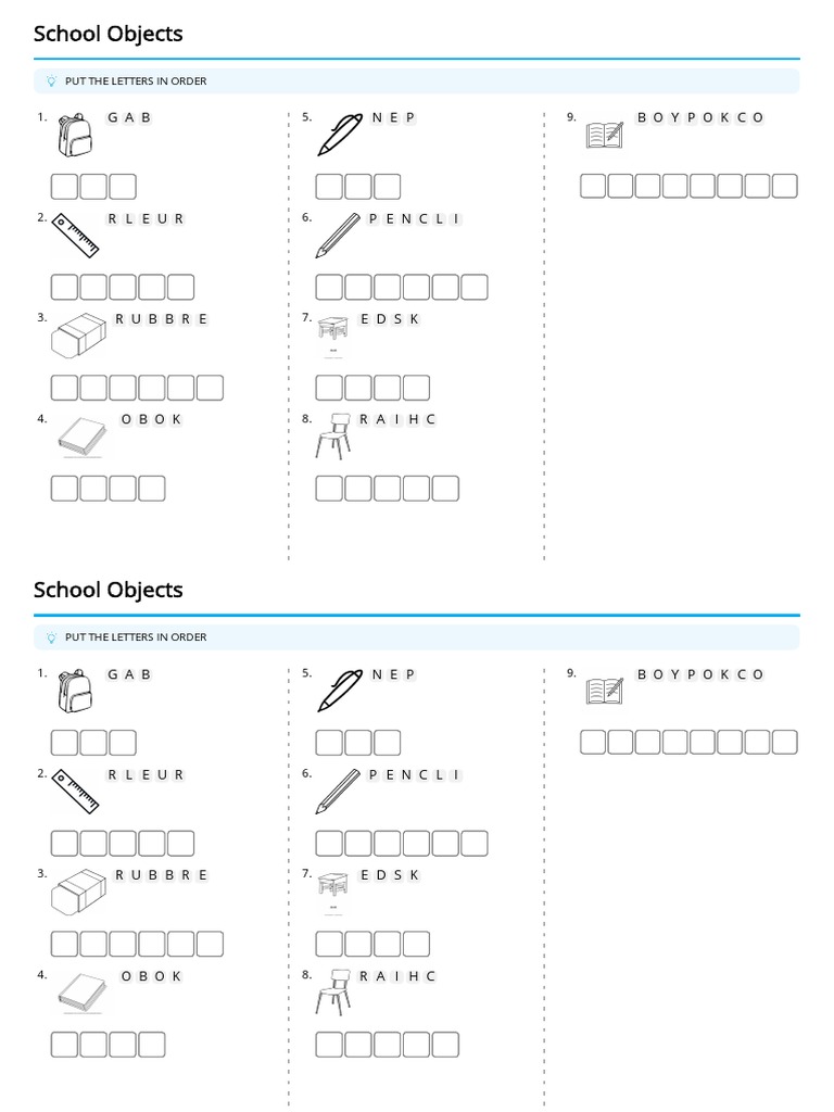 School Objects Anagram | PDF