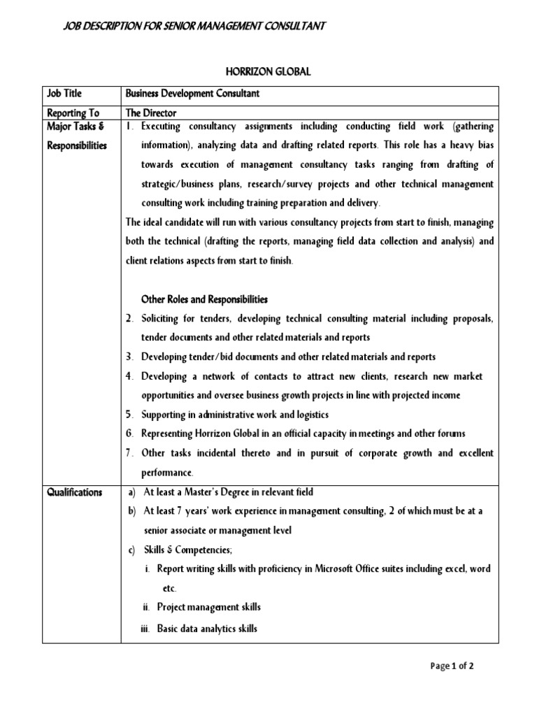 Senior Management Consultant Job Description | PDF | Consultant | Business