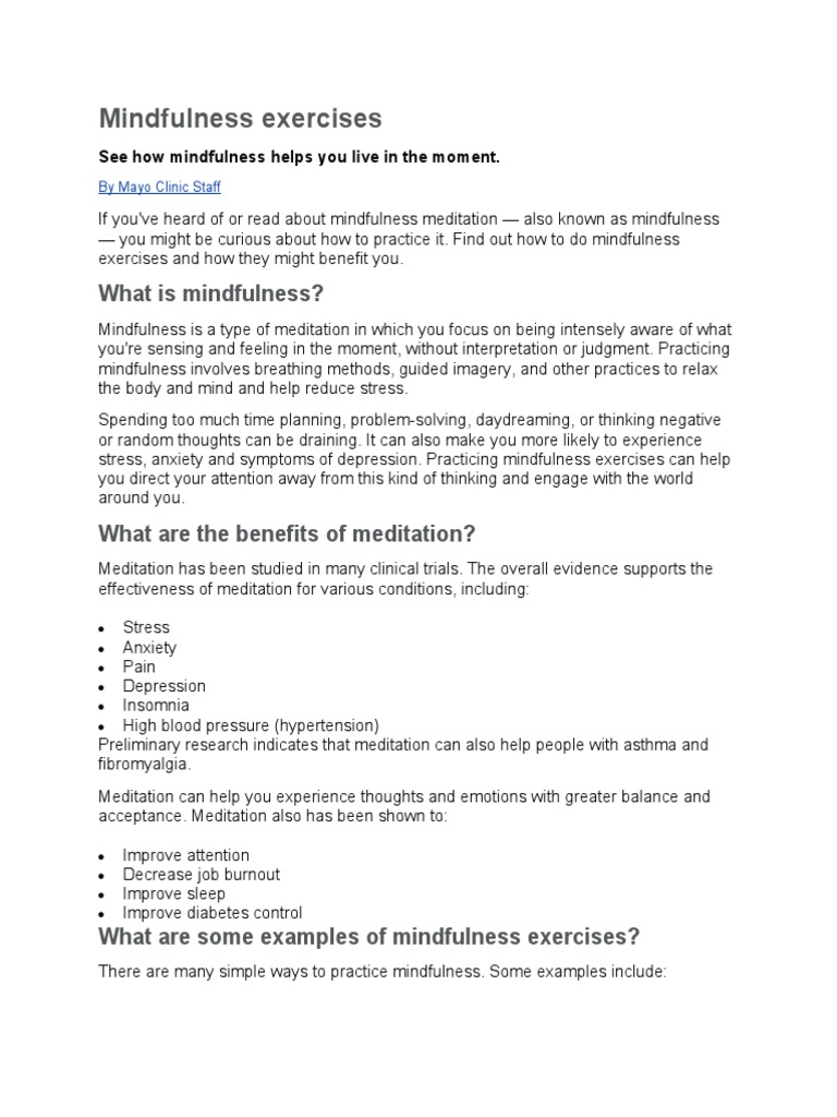 Mindfulness Exercises | PDF | Mindfulness | Meditation