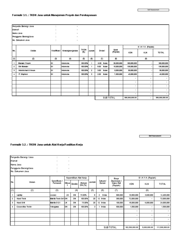 Form Isian TKDN Jasa - Contoh | PDF