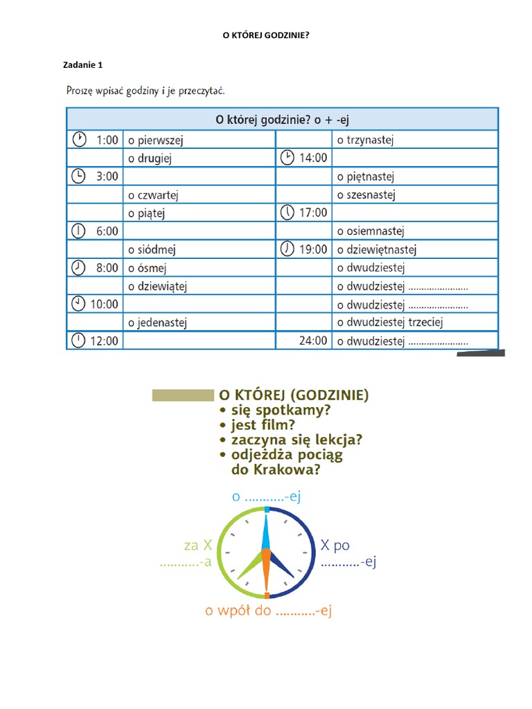 Lekcja 12 - O Której Godzinie | PDF
