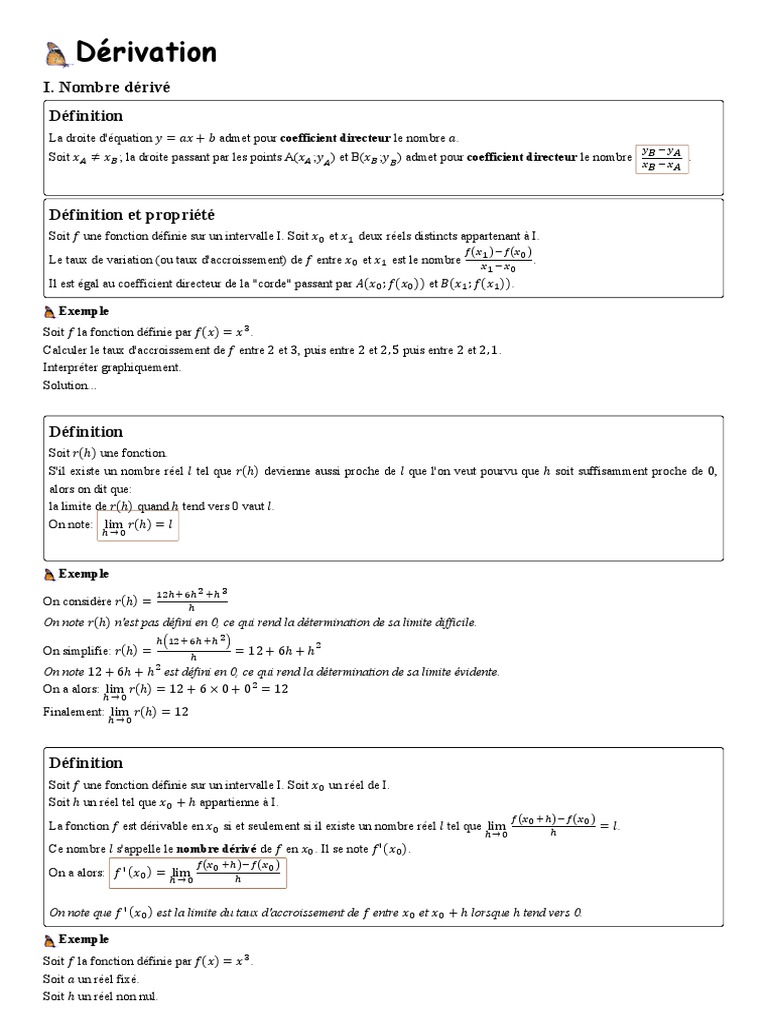 Dérivation et nombres dérivés | PDF | Fonction (Mathématiques) | Limite ...