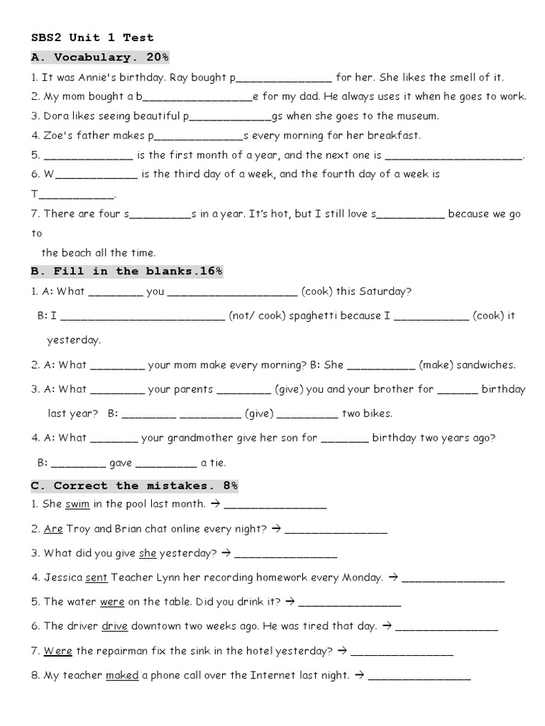 SBS2 Unit 1 Test | PDF