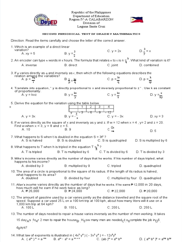 PDF Second Periodical Test in Grade 9 Mathematics | PDF