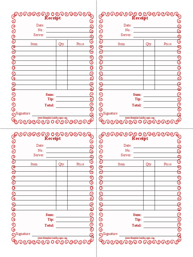Restaurant Cash Receipt Forms | PDF