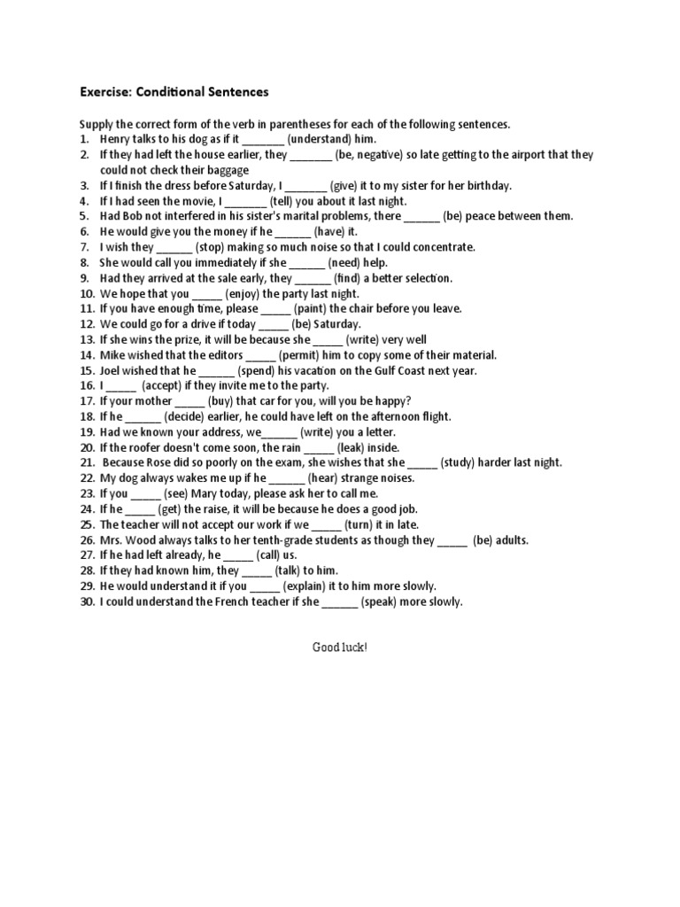 Exercise Conditional Sentences (Auxiliary Verbs) | PDF
