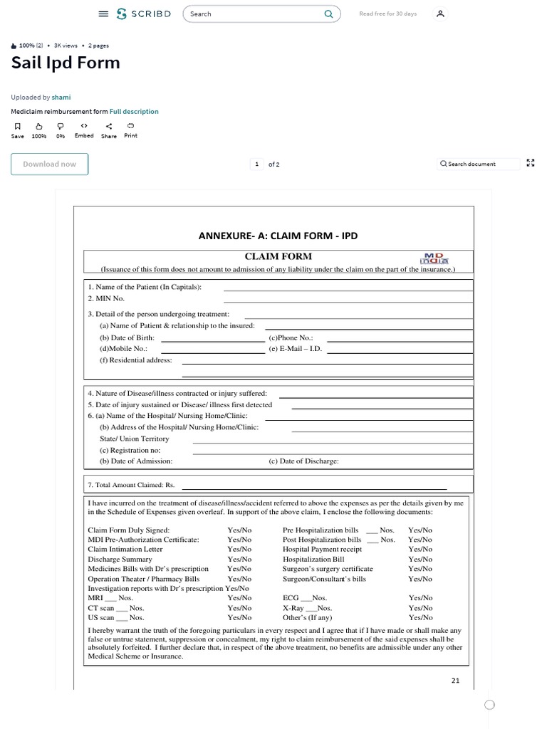 Sail Ipd Form Pdf Hospital Patient Pdf