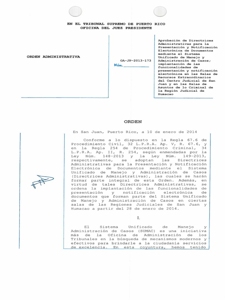 Orden Administrativa SUMAC | PDF | Juez | Judicaturas