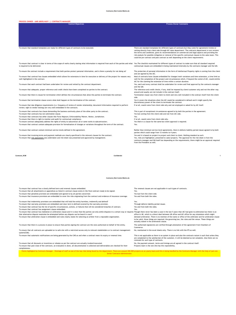 Contracts - Risk Control Matrix | Download Free PDF | Arbitration | Clause