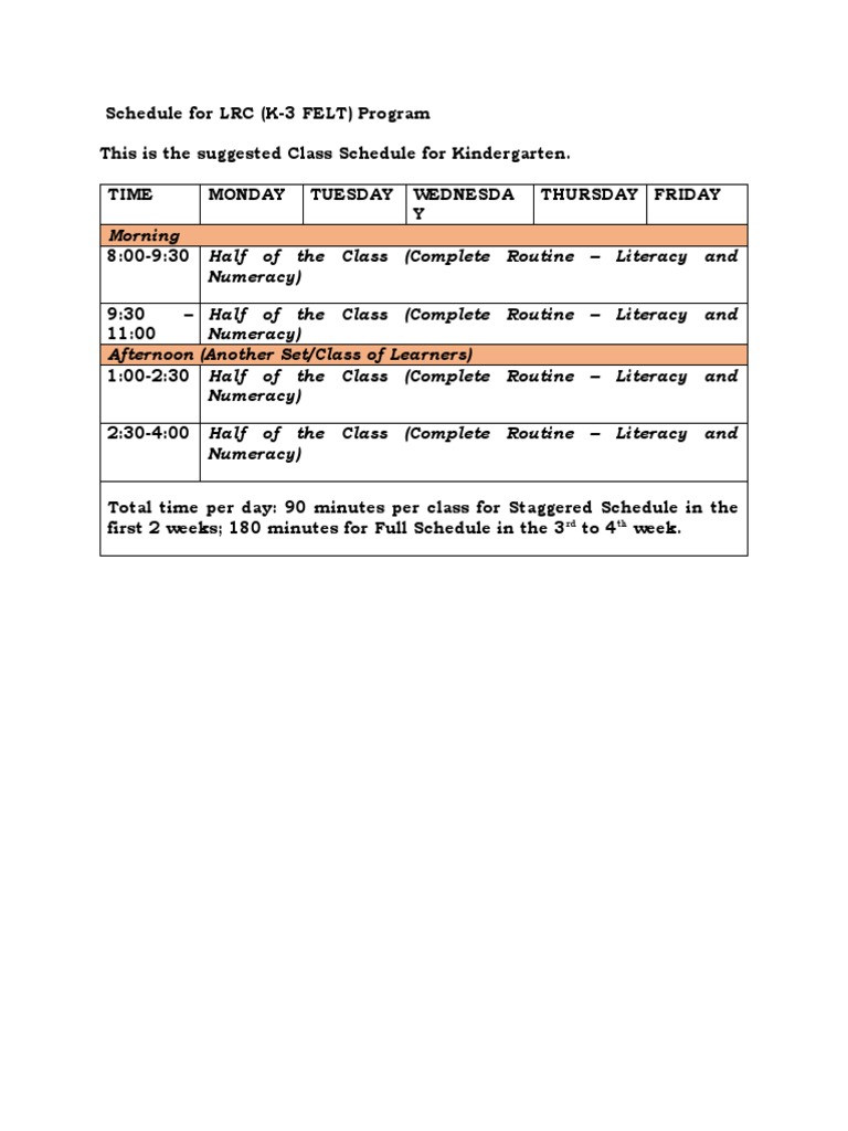 Class Schedule K 3 | PDF | Curriculum | Mathematics